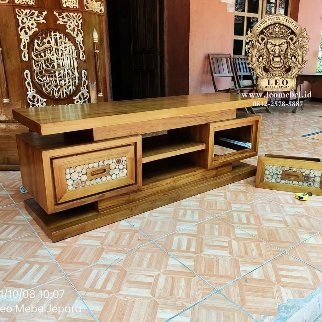 Meja Tv Kayu Jati Minimalis Modern - Leo Mebel Jepara