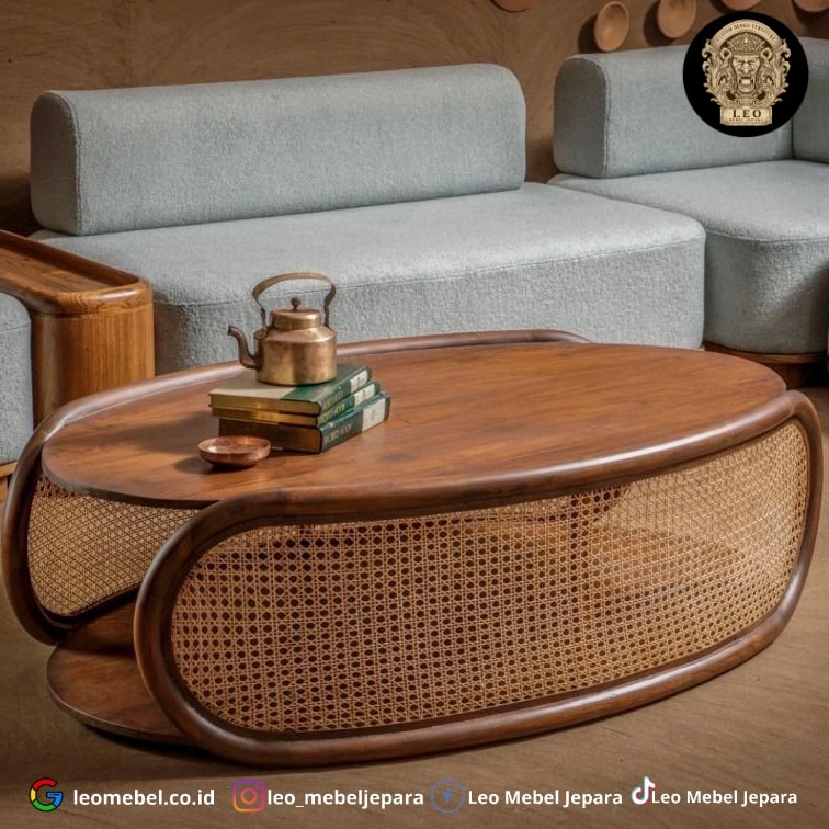Meja Kopi Oval Rotan Asli Berkualitas, Meja Kopi Rotan Asli,